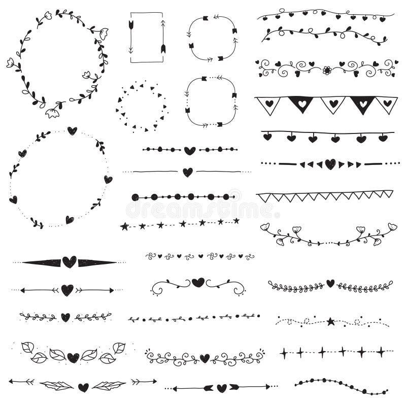 Doodle Set Black and White Line Frame and Border Stock Vector ...