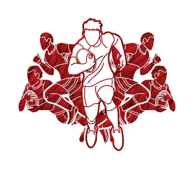 Group of Rugby Players Action Cartoon Sport Graphic Stock Vector ...