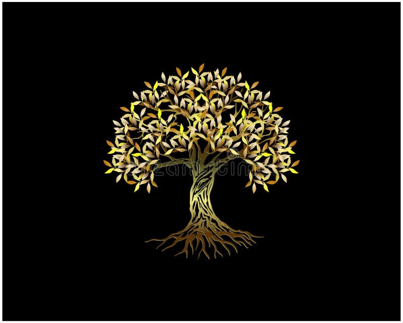 Golden Tree Logo, Exotics Logo Designs on Black Background. Stock ...