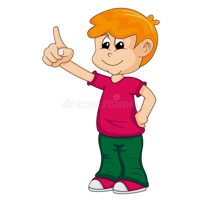 The Boy Shows His Index Finger and Smile Cartoon Vector Illustration ...