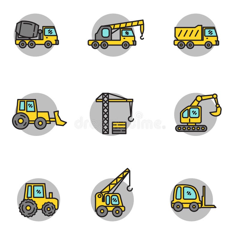 Set of Heavy Equipment Icons in Linear Color Style Stock Vector ...