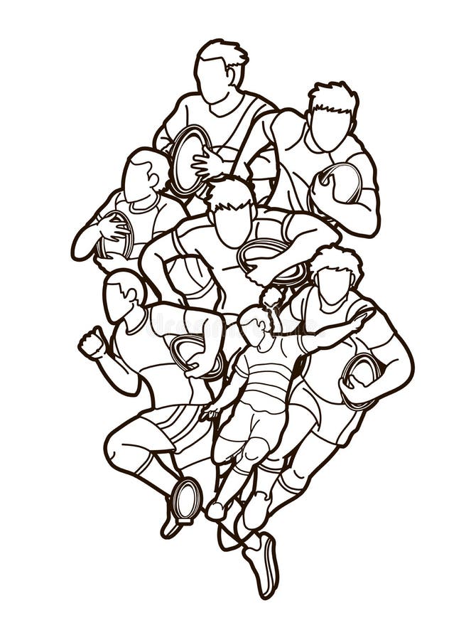 Group of Rugby Players Action Cartoon Sport Graphic Stock Vector ...