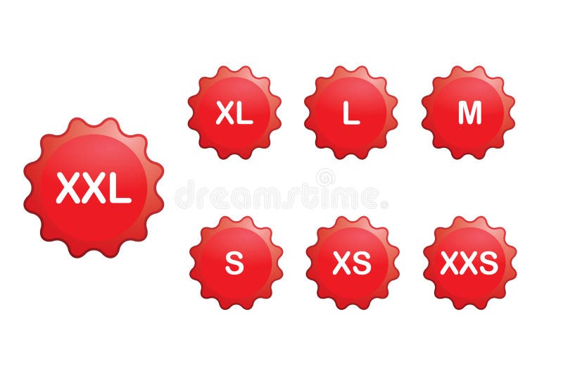 Size Clothing Stickers or Labels Set, Xxl, Xl, L, M, S, Xs, Xxs ...