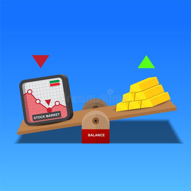 Gold and Stock Market Balance on Scale. Stock Vector - Illustration of ...