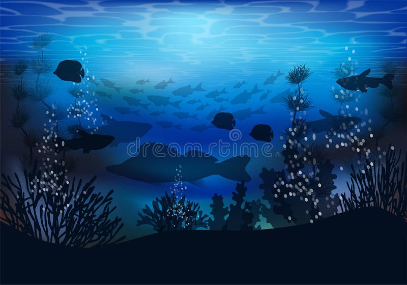 Underwater Landscape with Tropical Fish Stock Vector - Illustration of ...