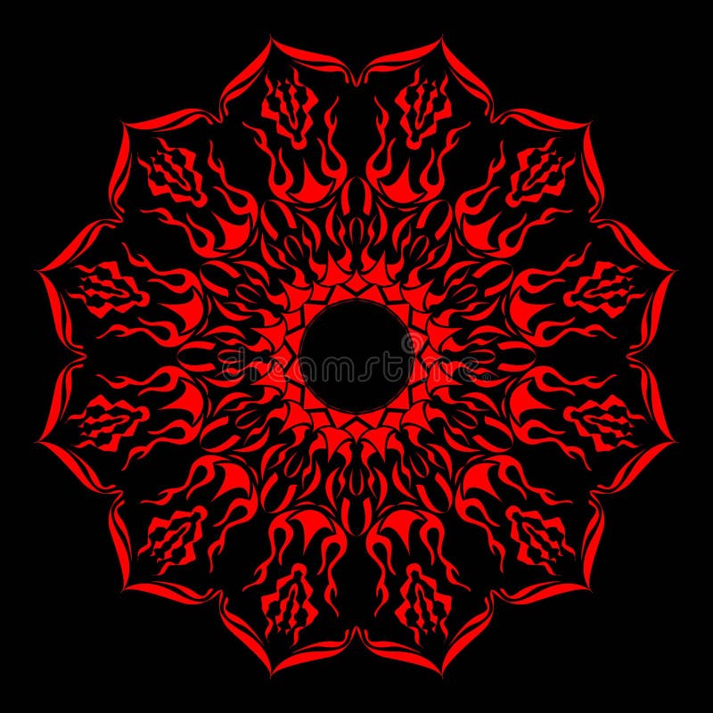 Vector Illustration Isolated Mandala Art Design Pattern Fire Red on ...