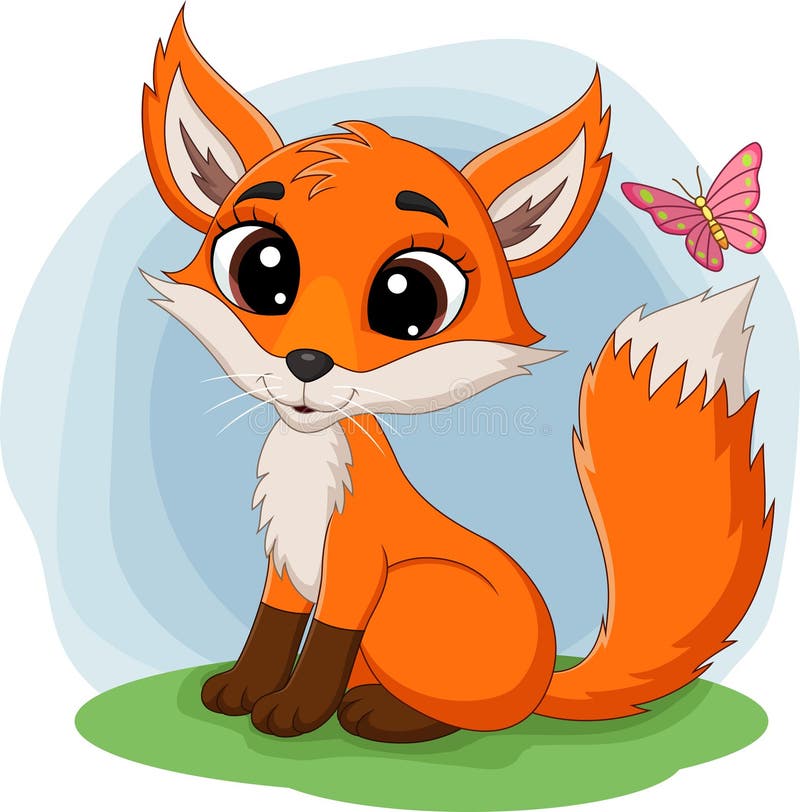 Cartoon Happy Fox Sitting on Grass Stock Vector - Illustration of comic ...