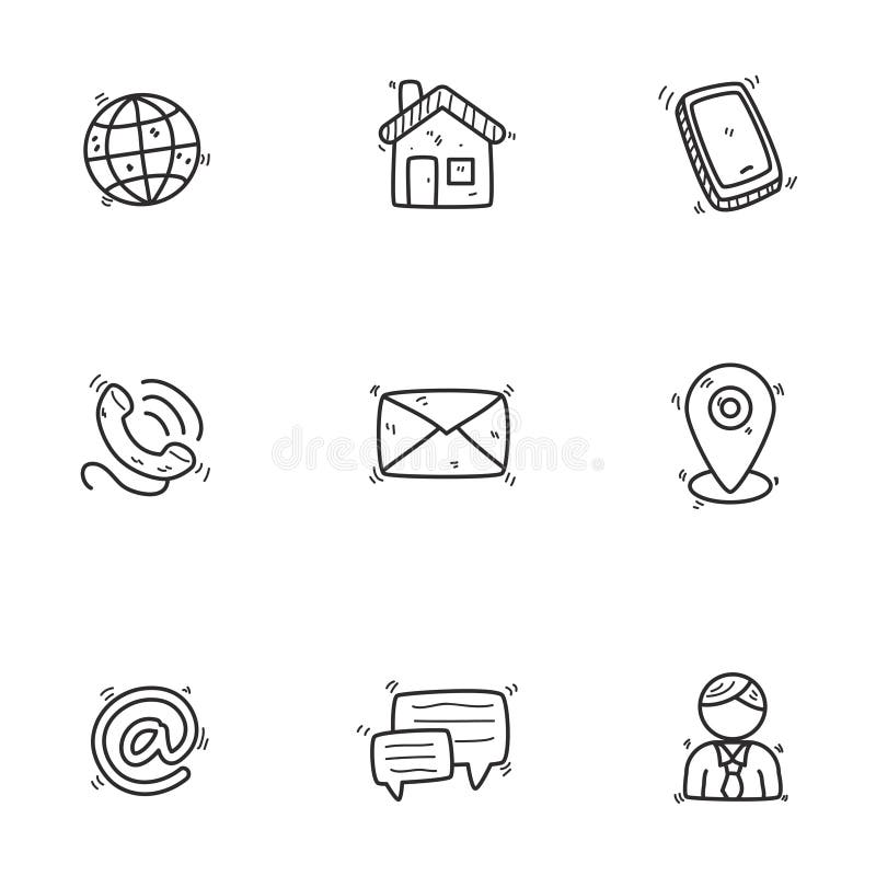 Set of Contact Doodle Vector. Creative Colour Art Hand Draw ...