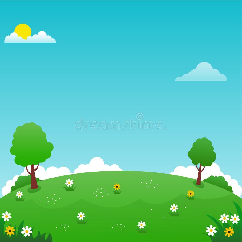 Beautiful Nature Landscape Vector Illustration with Bright Sky, Green ...