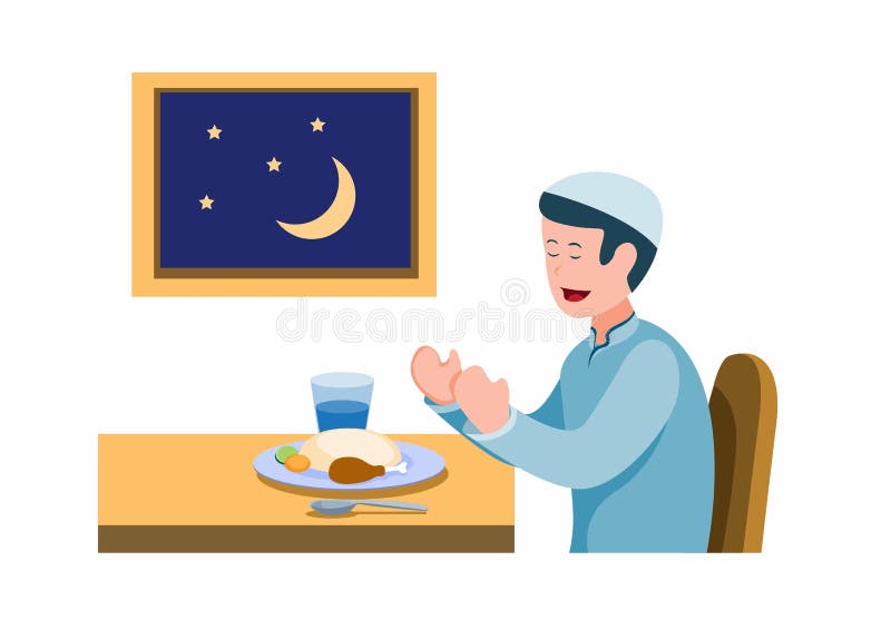 Man Pray before Meal To Breaking the Fast, Muslim Activity Eating for ...