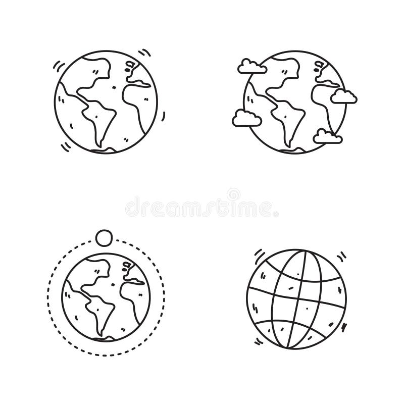 Set of Earth Vector Illustration in Doodle Hand Drawn Style Stock ...