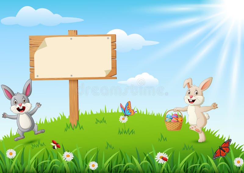 Easter Background with Decorated Easter Eggs, Funny Rabbit and ...