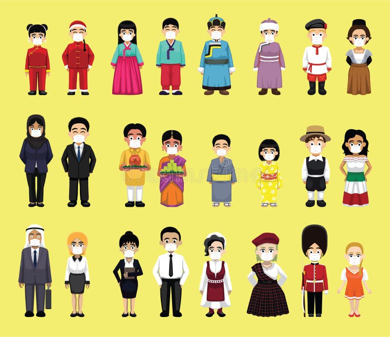 World Traditional People Costume Diversity Cute Characters Cartoon Set ...