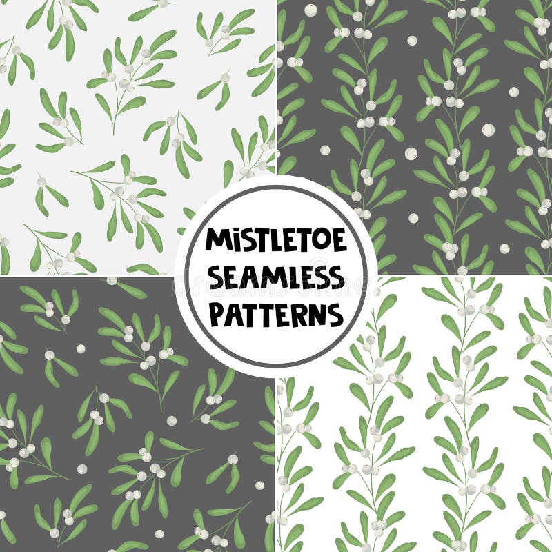 Set of Vector Seamless Patterns with White Mistletoe. Stock Vector ...