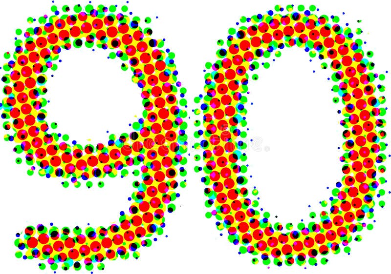 Vector Colorful Numbers 90, 90th Isolated on White Background. Color ...