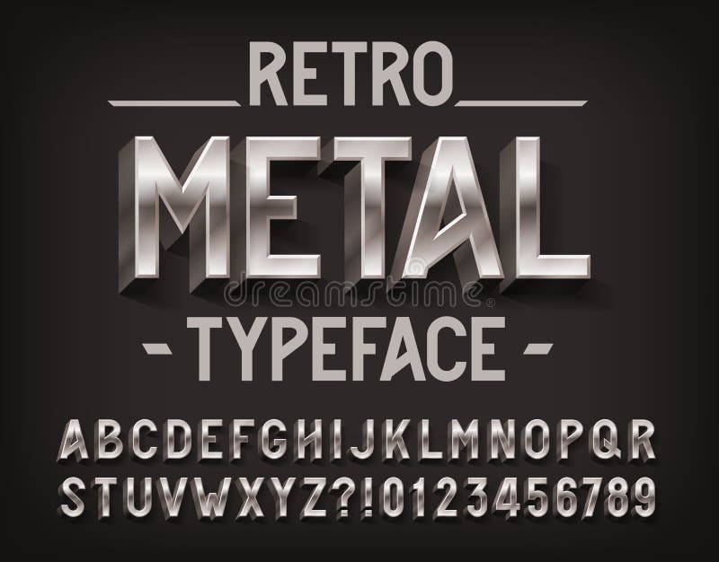 Retro Metal Alphabet Font. 3D Metallic Letters and Numbers Stock Vector ...