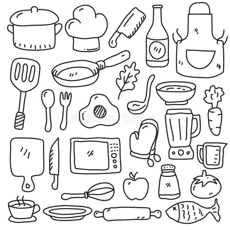 Cooking Doodle Round Illustration. Sketch Kitchenware. Ingredients ...
