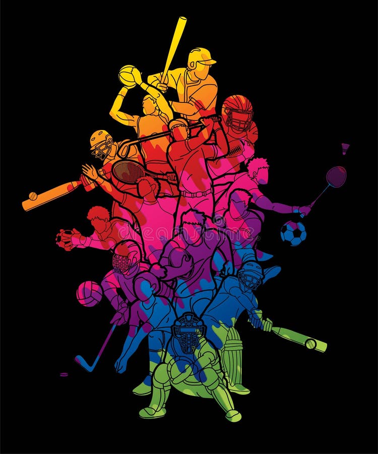 Sports Mix Sport Players Action Cartoon Graphic Stock Vector ...