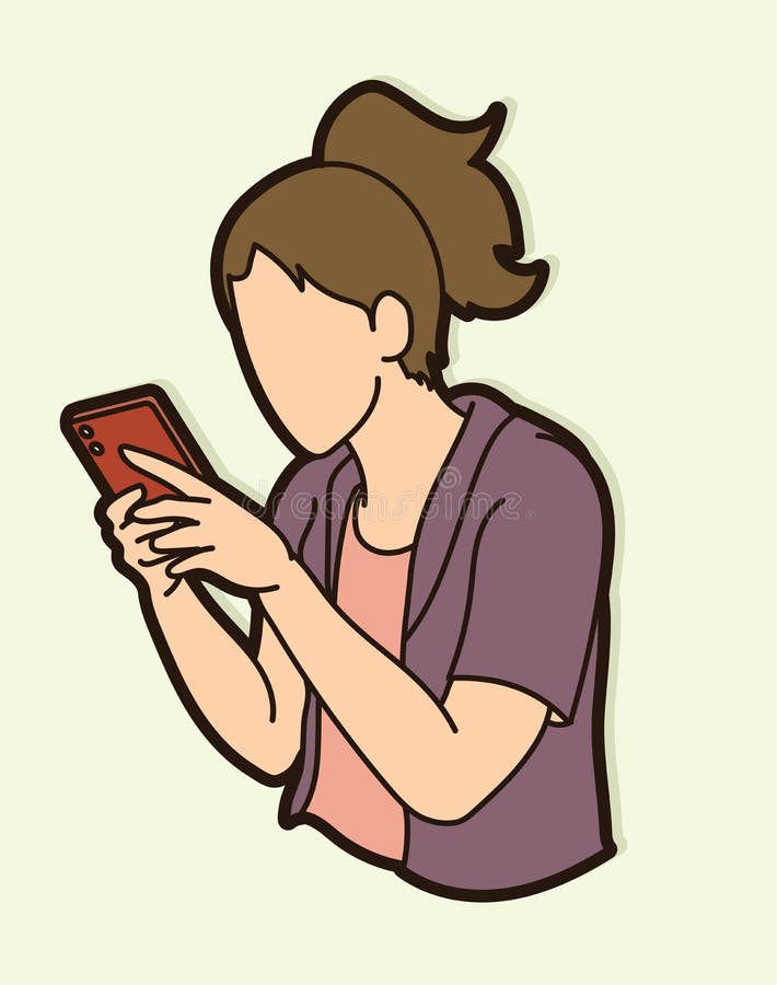 Woman Typing Text.Woman Using Smartphone Cartoon Graphic Stock Vector ...