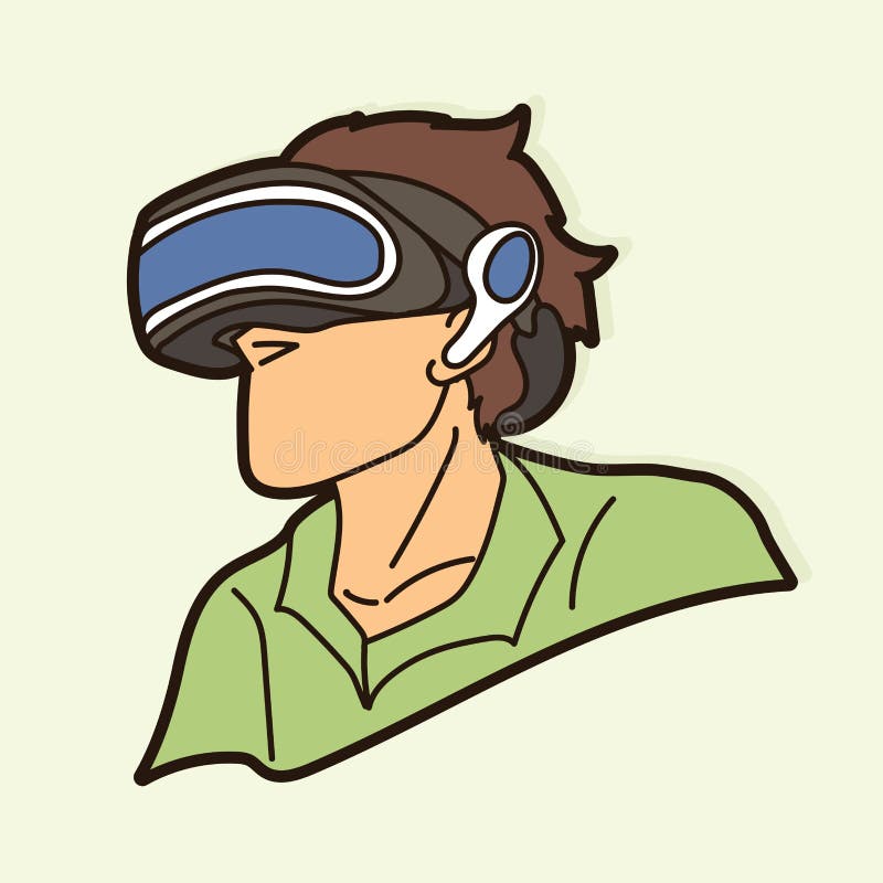 Man Wearing Virtual Reality Glasses Cartoon Graphic Stock Vector ...