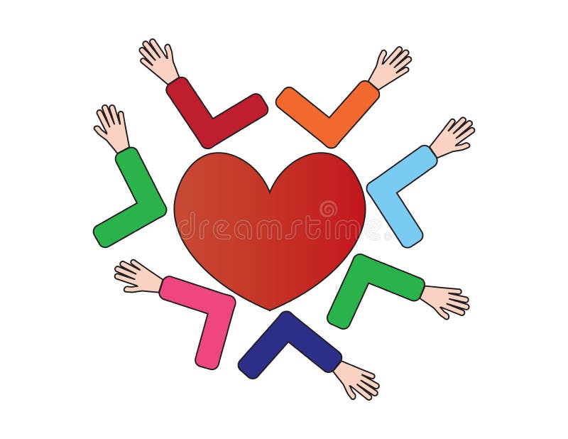 Colorful Hands Touching Elbows with Red Heart Stock Vector ...