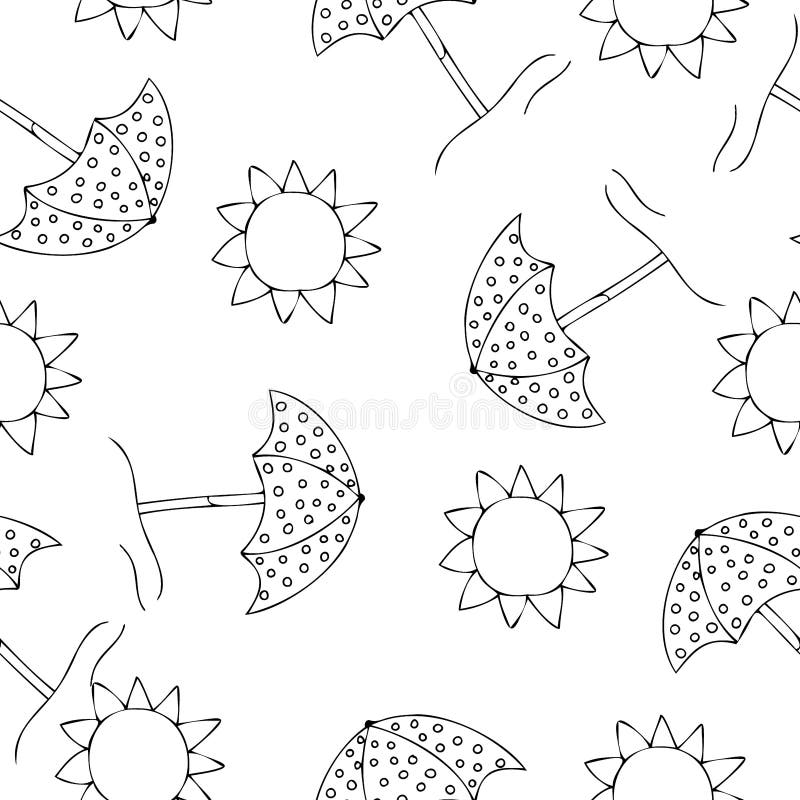 Summer Seamless Repeat Pattern with Sun and Umbrella Doodle Icons ...