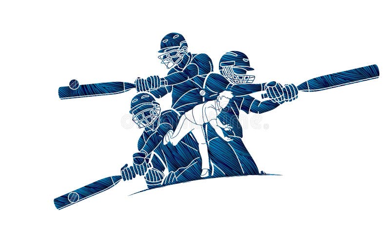 Group of Cricket Players Action Cartoon Sport Graphic Stock Vector ...