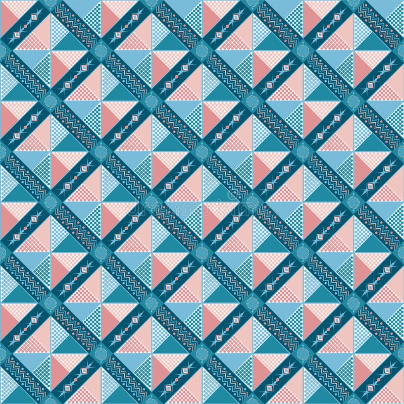 Seamless African Rhombus Pattern Design in Blue and Pink Stock Vector ...