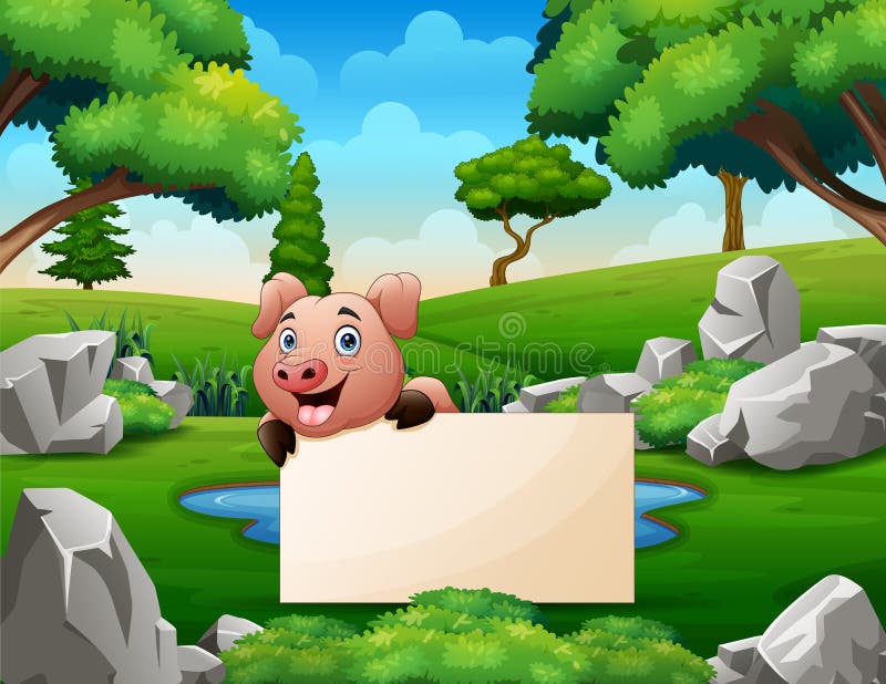 Cartoon a Pig Holding Sign Board in the Park Stock Vector ...