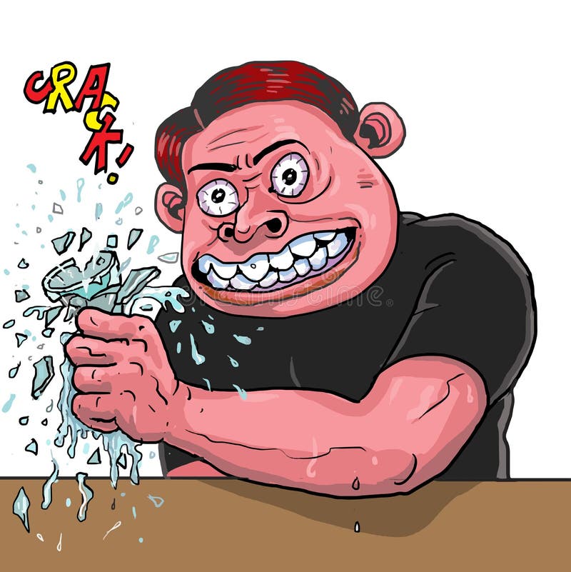 Angry Man Crack the Glass with Right Hand Stock Vector - Illustration ...