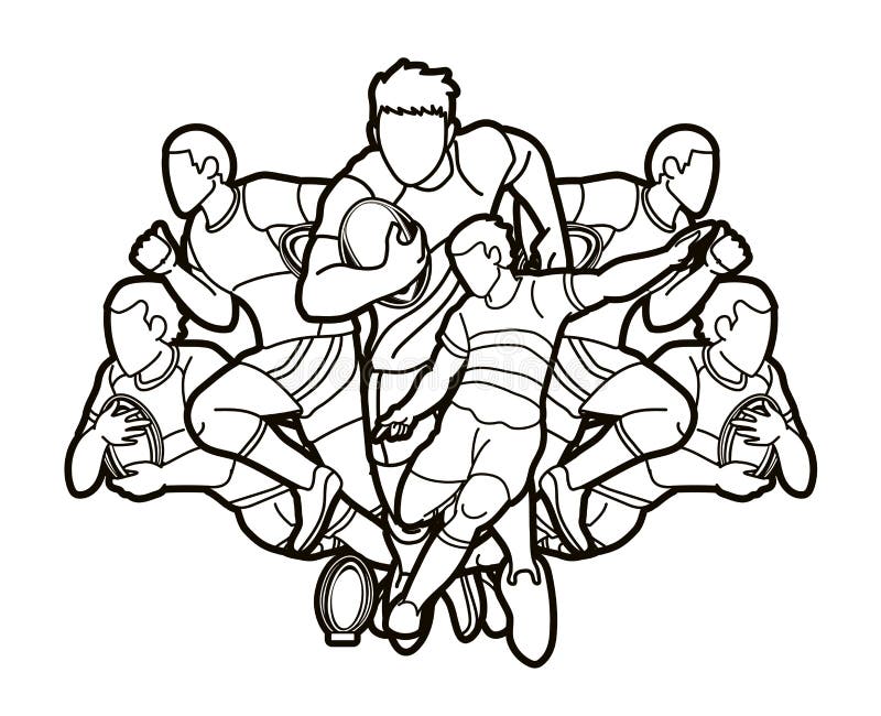 Group of Rugby Players Action Cartoon Sport Graphic Stock Vector ...