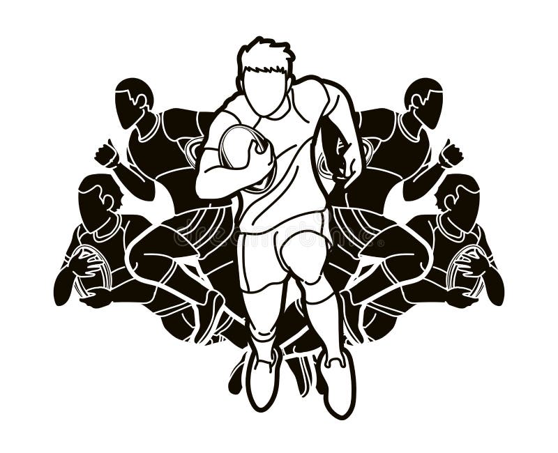 Group of Rugby Players Action Cartoon Sport Graphic Stock Vector ...