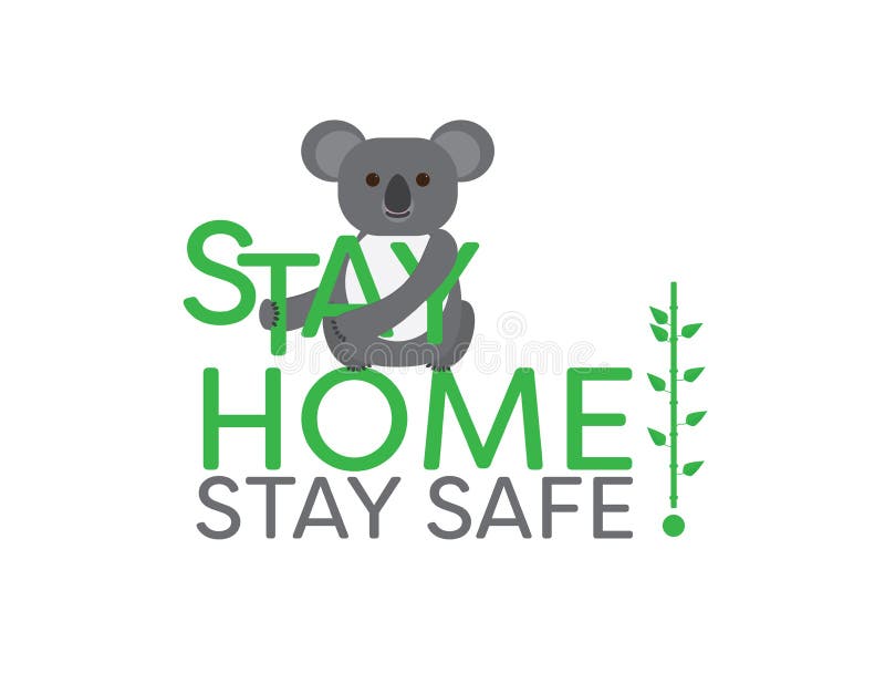 Stay Home Sign with Cute Cartoon Koala Bear Stock Vector - Illustration ...