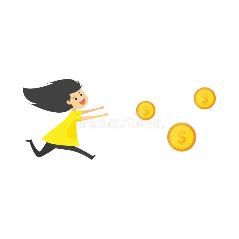 Young woman chasing money. stock vector. Illustration of goal - 176861233