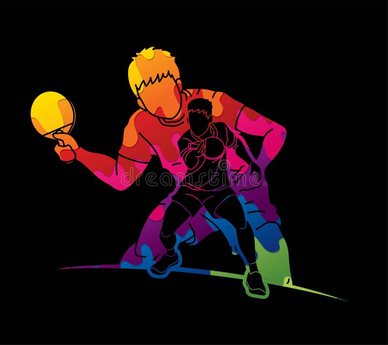 Group of Ping Pong Players, Table Tennis Players Action Cartoon Sport ...