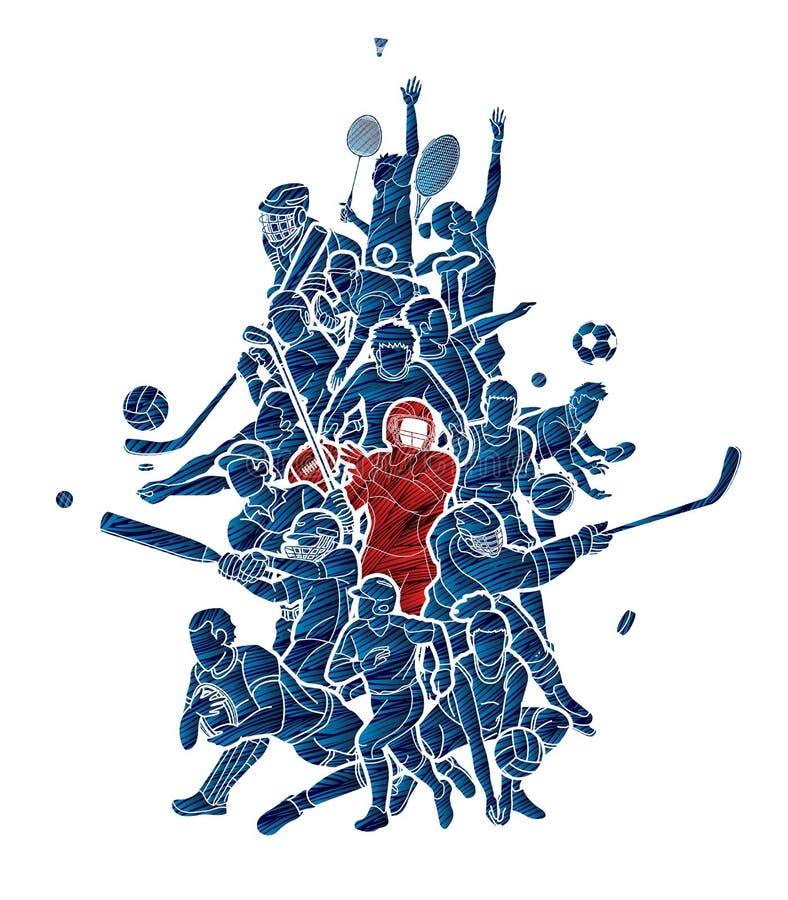 Sports Mix Sport Players Action Cartoon Graphic Stock Vector ...