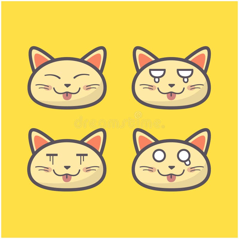 Cute Cat Design Pack with Cute Expression Face. Stock Vector ...