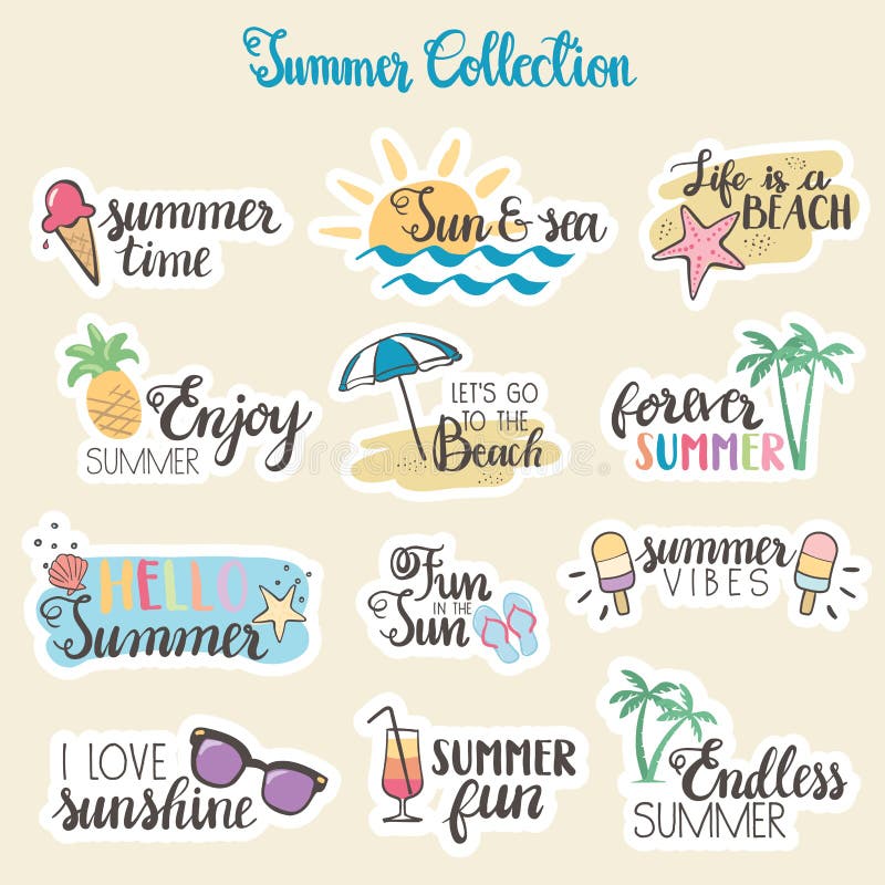 Colorful Summer Stickers Collection - Vector Illustratom Stock ...