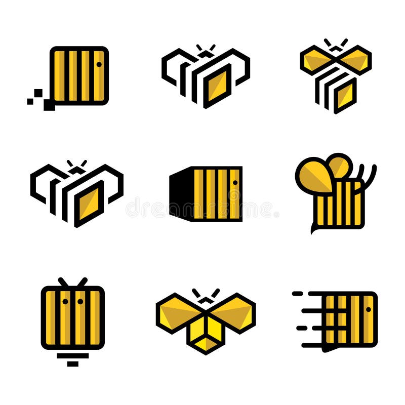Set Bee Honey Box Logo Design Vector Stock Vector - Illustration of ...