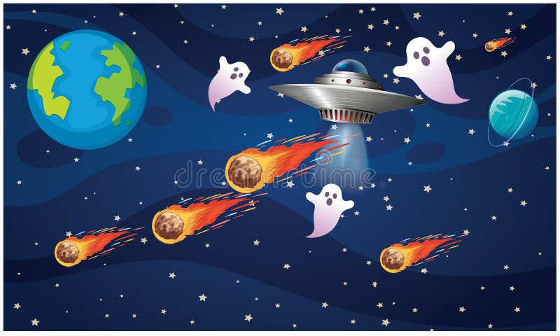 Spaceship Travel between Planets in Asteroids Stock Vector ...