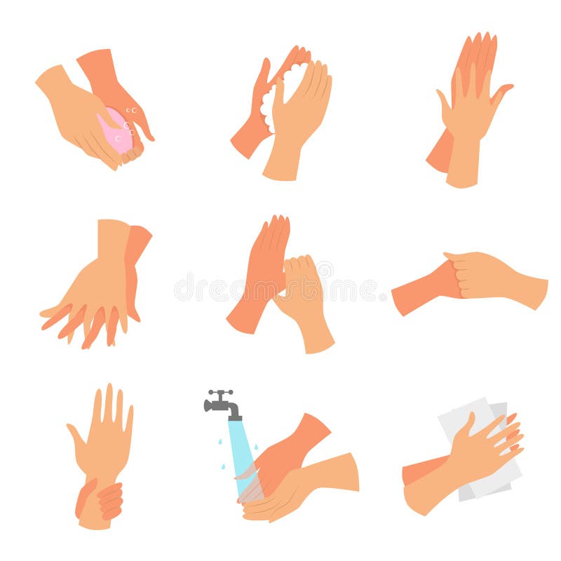 Wash Hands Step by Step Vector Icons. Stock Vector - Illustration of ...
