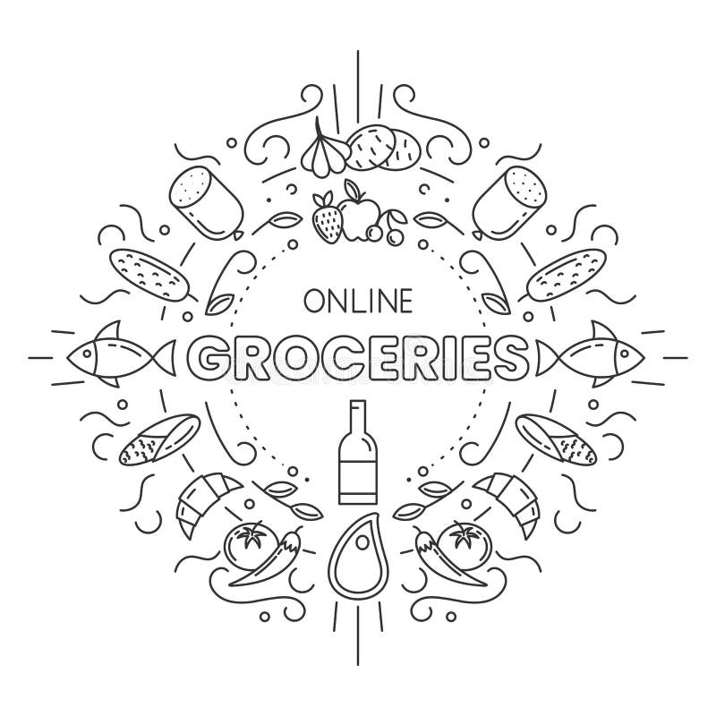 Online Groceries. Set of Different Groceries Icons in Outline Style ...