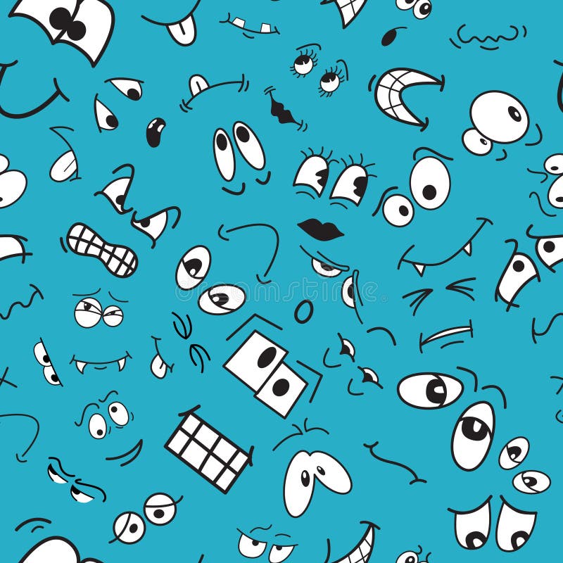 Cartoon, Hand Drawn, Doodle Characters Faces Pattern. Stock Vector ...