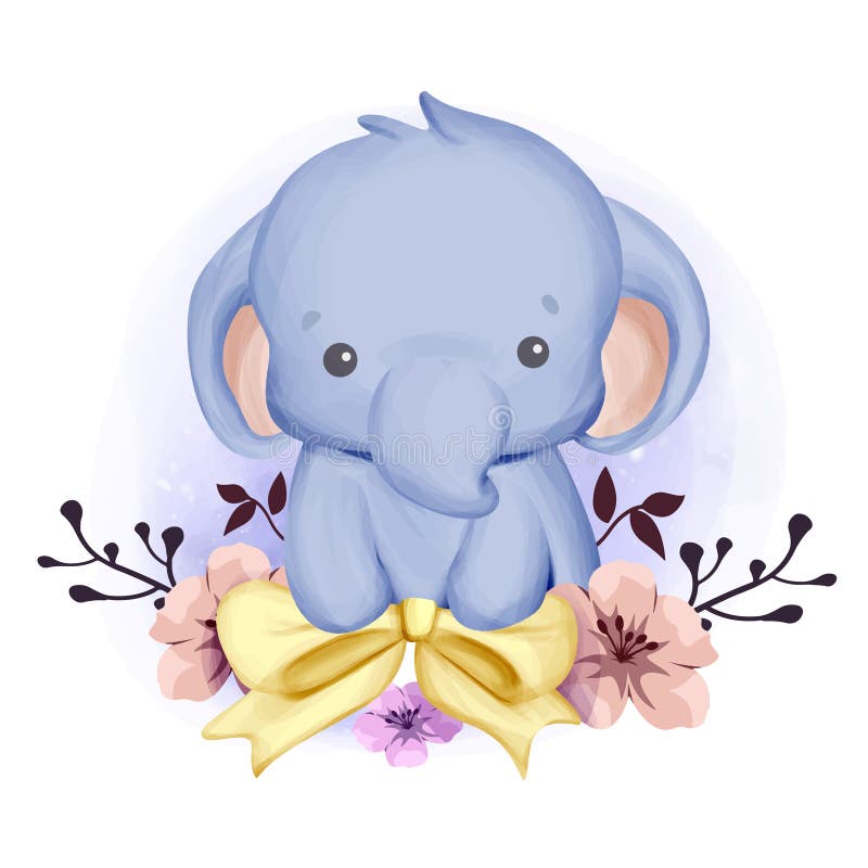 Baby Elephant Smiling and Ribbon Stock Vector - Illustration of ...