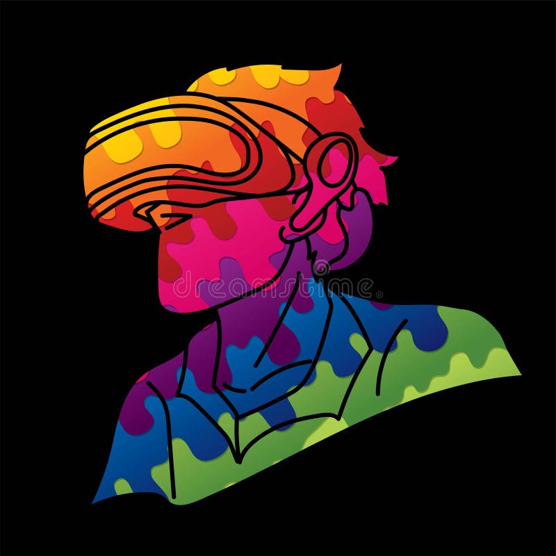 Man Wearing Virtual Reality Glasses Cartoon Graphic Stock Vector ...
