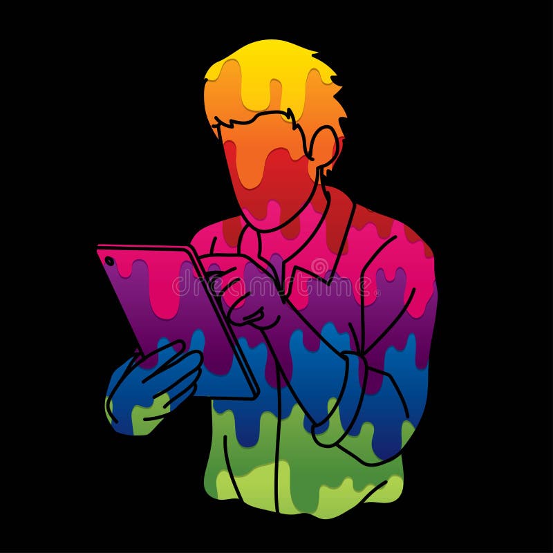 Man Using Digital Tablet Cartoon Graphic Stock Vector - Illustration of ...