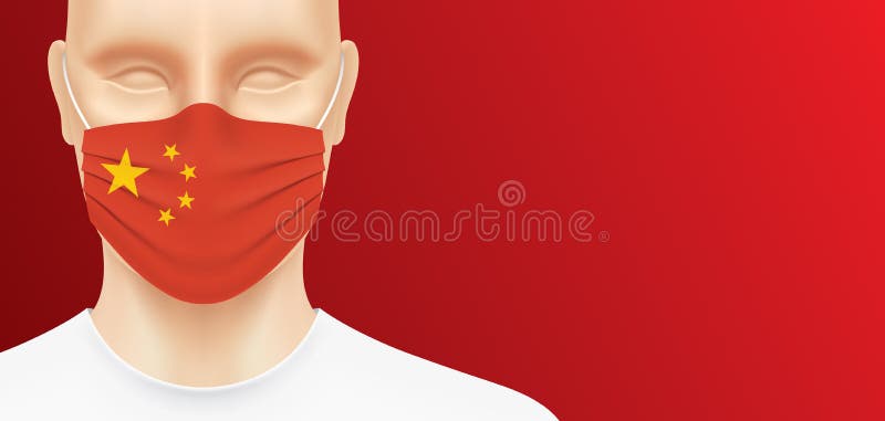 Asian Man with China Flag Face Mask. Stock Vector - Illustration of ...