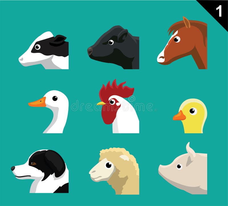 Animal Cartoon Faces Side View Set 1 Farm Stock Vector - Illustration ...