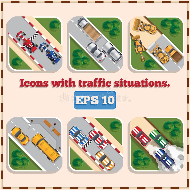 Icons with Traffic Situations. Stock Vector - Illustration of race ...