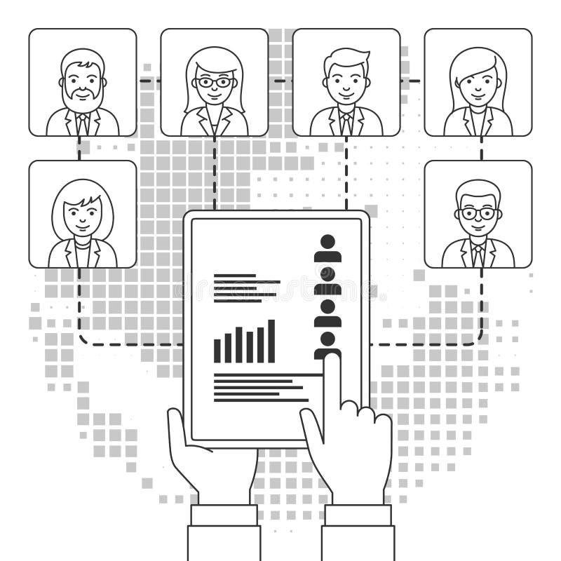 Remote Teamwork Concept. Remote Office Team. Business People Icons in ...